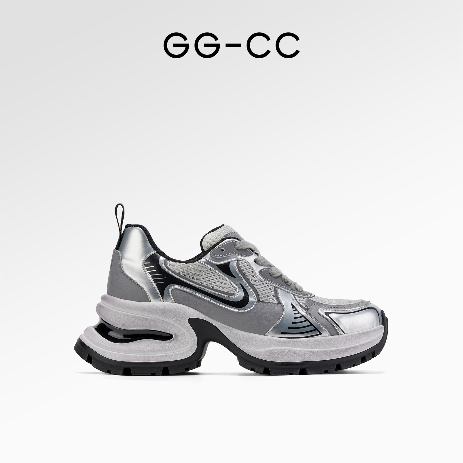 【赵露思同款】GGCC月落星河银色厚底老爹鞋女2023秋季新款运动鞋-Taobao