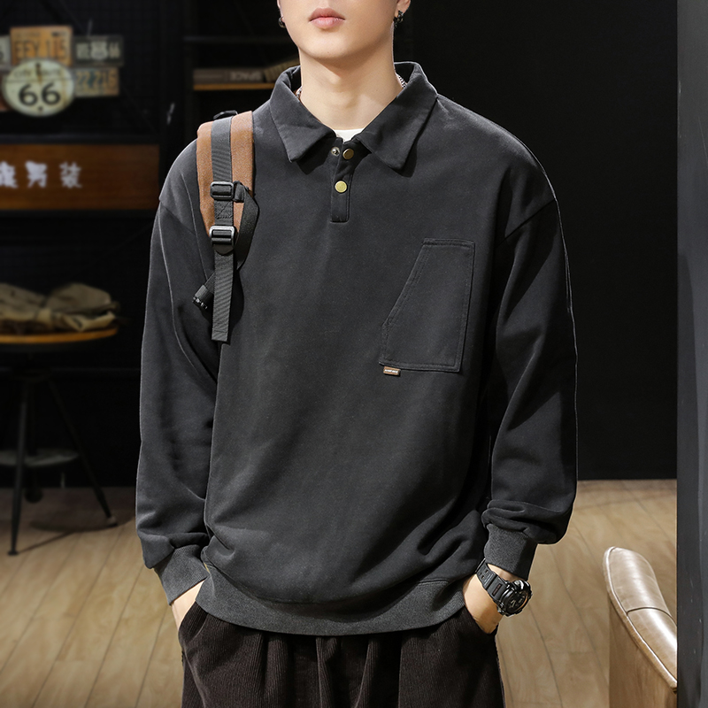420g重磅美式復古POLO領衛衣男春秋寬鬆翻領長袖秋季男士拉夫·勞倫馬球衫潮-Taobao