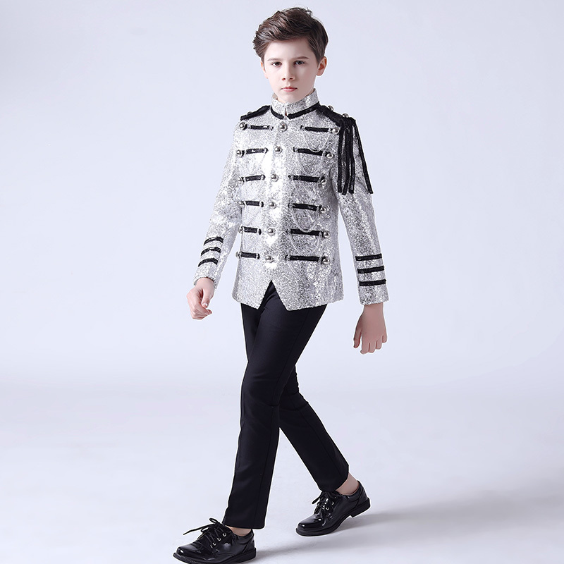 Boy's jazz dance sequin coats chorus host singer performance jacket ...