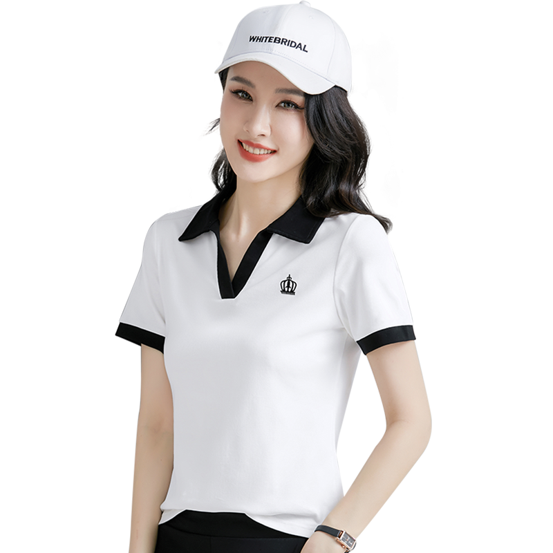 大码女装纯棉有领短袖t恤女2024新款夏季polo衫上衣翻领胖mm半袖-Taobao