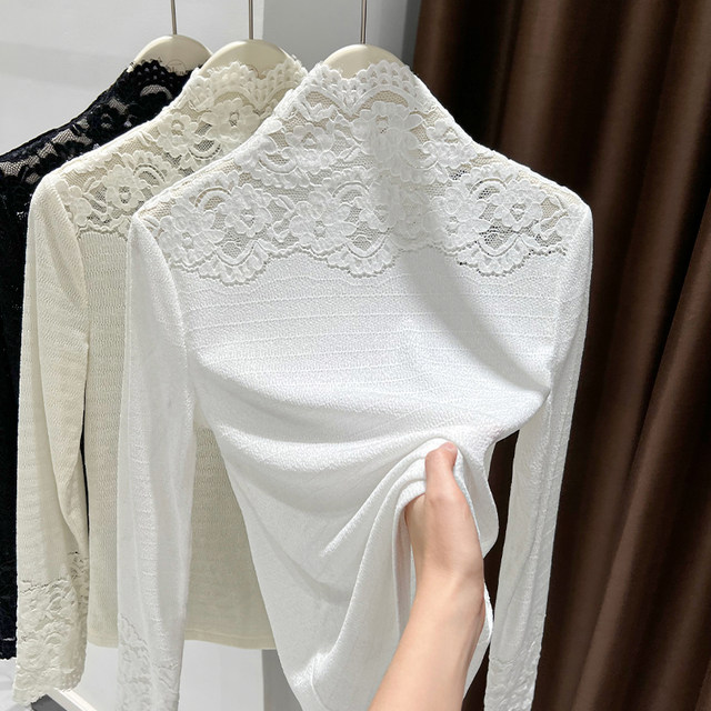 Super nice lace splicing bottoming shirt for women in autumn and winter ...
