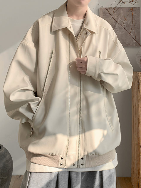 Multi-zipper lapel work jacket for men in spring and autumn new trendy ...