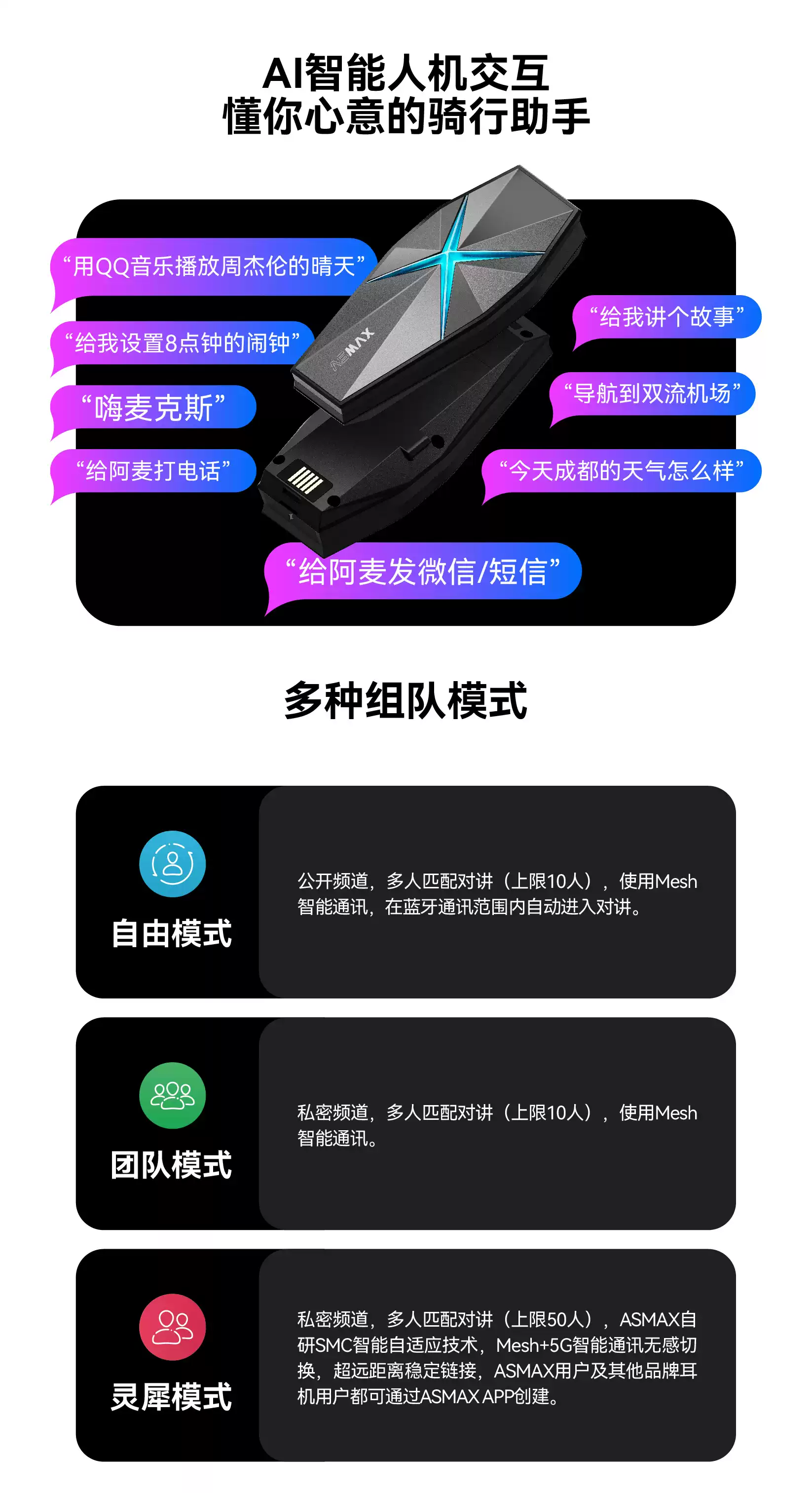 ASMAX Z1摩托车头盔蓝牙耳机全盔内置智能骑行无线对讲防水续航F1