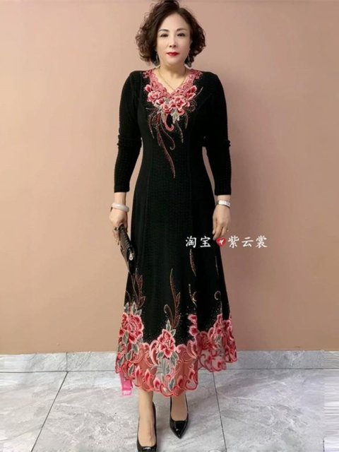 2025 Spring and Autumn Mom's Dress with Diamond Inlay Dress Temperament ...