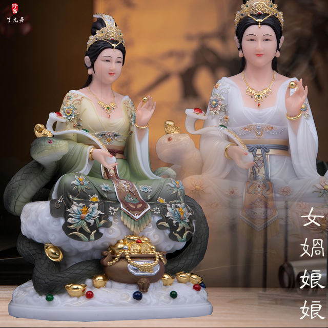 The white marble statue of the goddess Nuwa who lives in the world, the ...