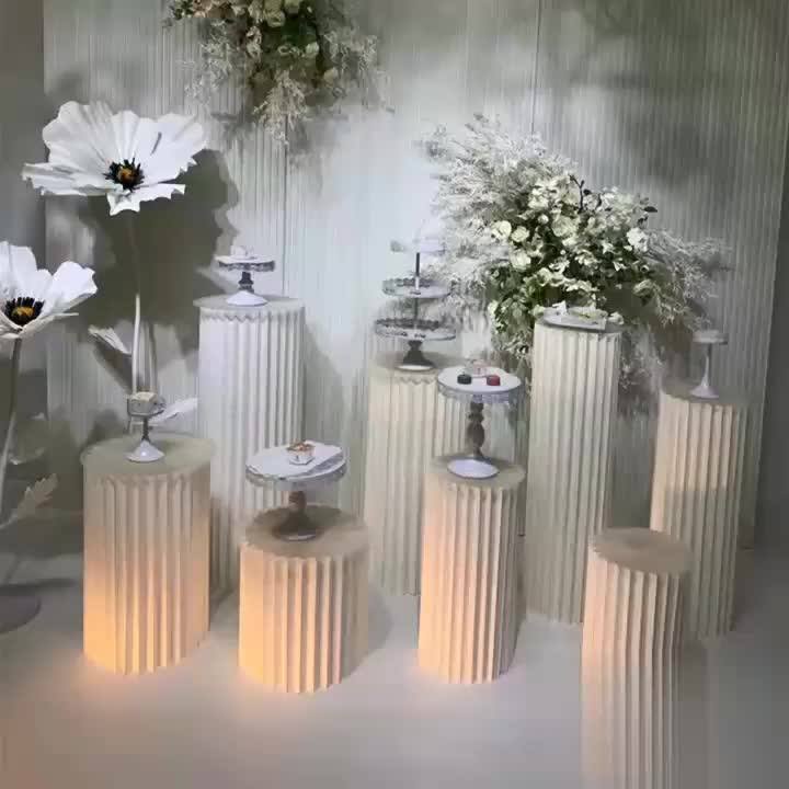 White Round Flower Cake Stand Pedestal Cylinders Display Flower Stand ...
