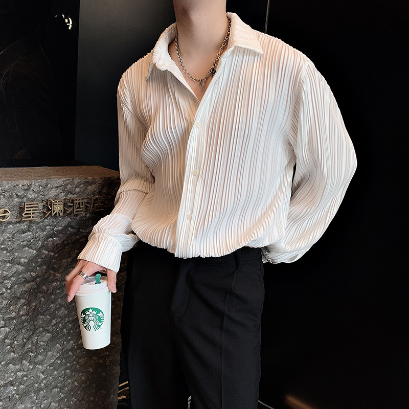 [USD 44.59] Korean folded long-sleeved shirt male Korean version of ...