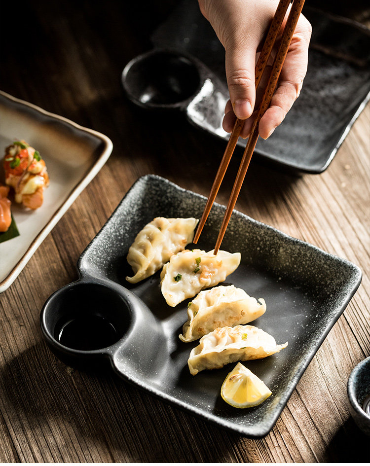 Square dumpling plate with condiments, snack plate, dessert plate ...