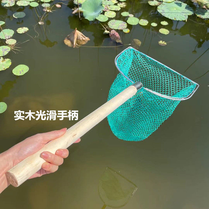 Wooden handle fishing net bilateral one solid fishing net small eye net ...
