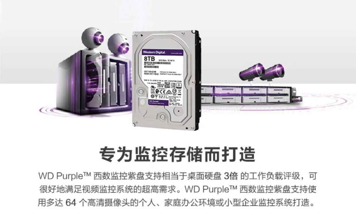 海康大华通用8T监控硬盘WD82PURX监控紫盘8t企业级录像机硬盘-阿里巴巴
