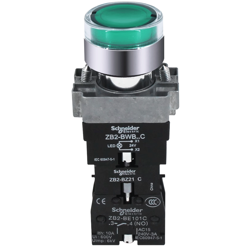 施耐德带灯按钮开关 XB2BW33B1C 启动按钮 XB2BW34M2C 停止按钮 24V绿色常开