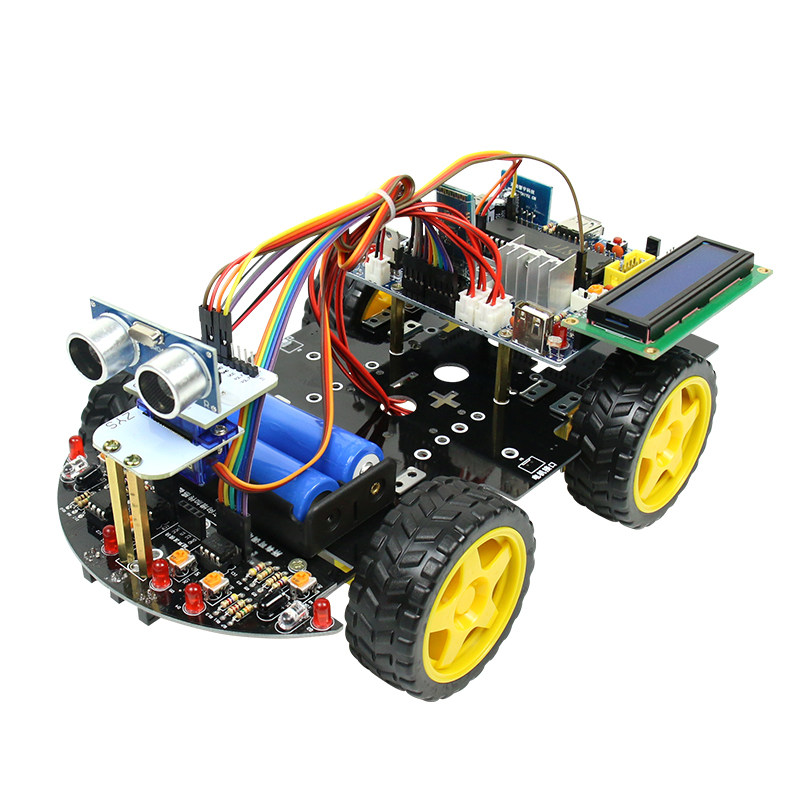 C51 microcontroller smart trolley robot kit 4WD tracing barrier remote ...