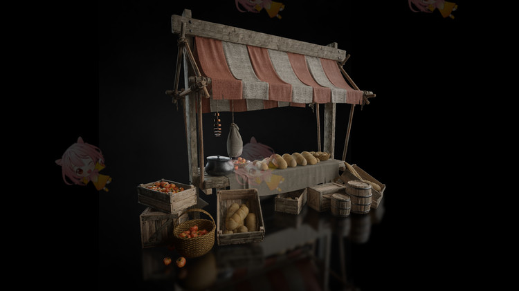 K030中世纪街道市场3D模型KitBash3D Props Medieval Market 格式 c4d/blender/fbx/obj-cg男孩