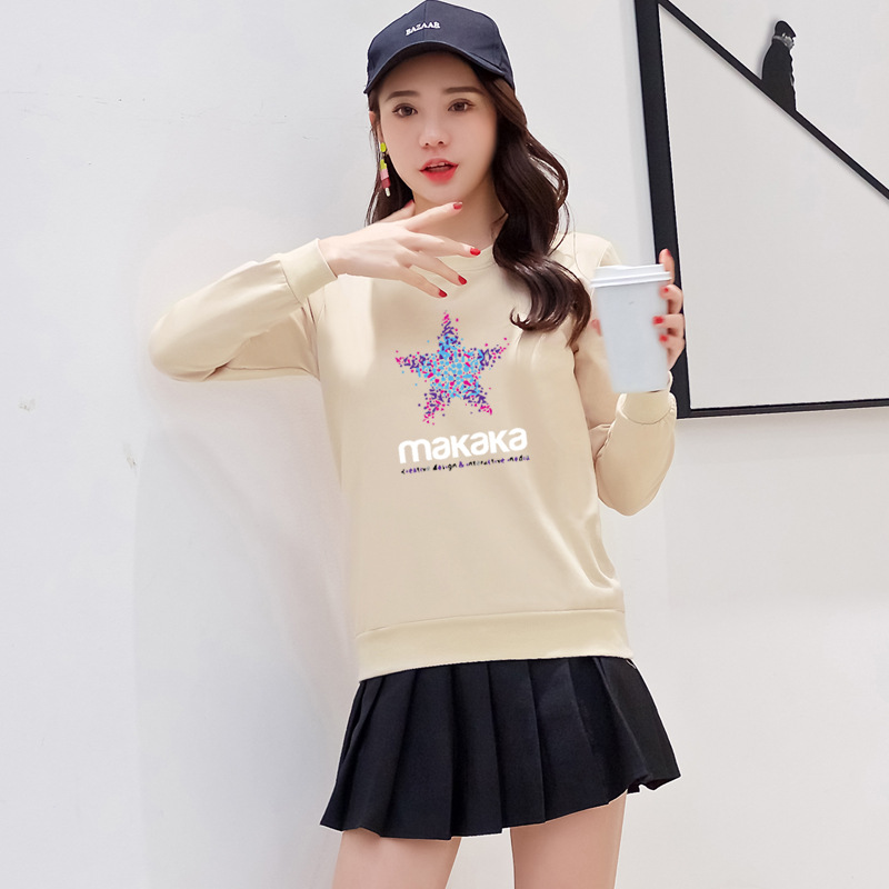 春秋纯棉长袖卫衣女韩版宽松显瘦卡通印花圆领卫织衫学生MM运动服-Taobao