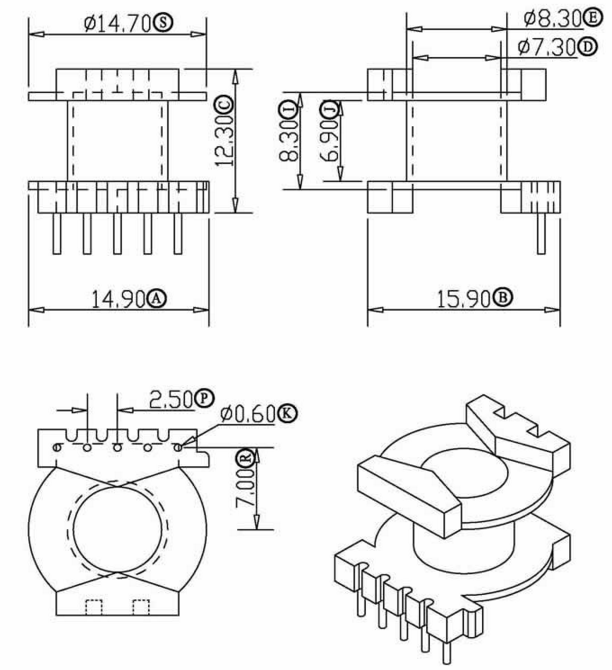 RM7 高频变压器骨架 铁氧体磁芯 YTZ-0701