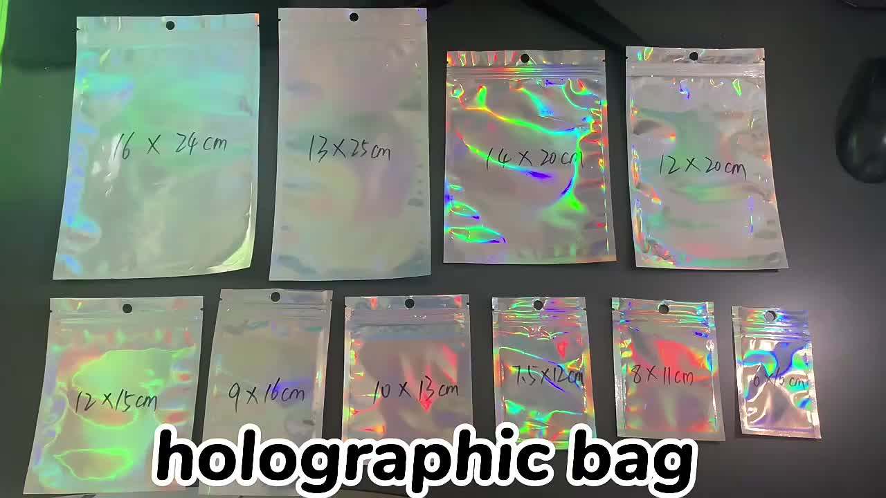 100pcs Custom Logo Small Resealable Holographic Bopp Packaging Ziplock ...