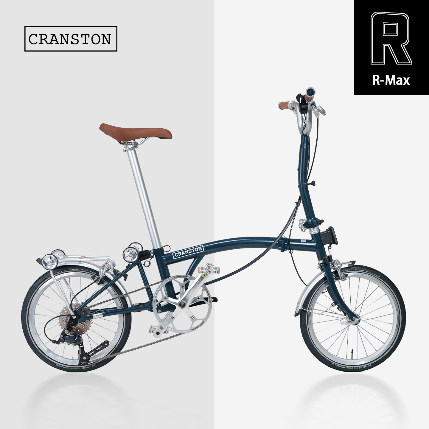 CRANSTON夜幕蓝R9 Max 三折叠自行车成人超轻便携复古9速16寸单车