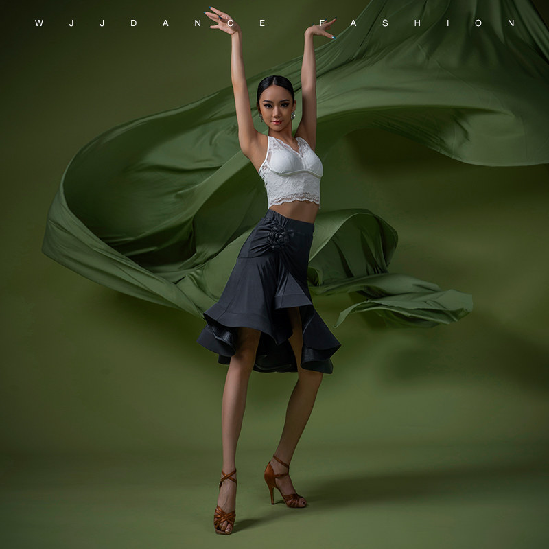 WJJdance拉丁舞半身裙2025新款：抽褶花朵鱼骨国标短裙，舞动魅力，你就是全场焦点！💃 -拉丁舞下装-淘宝好物网