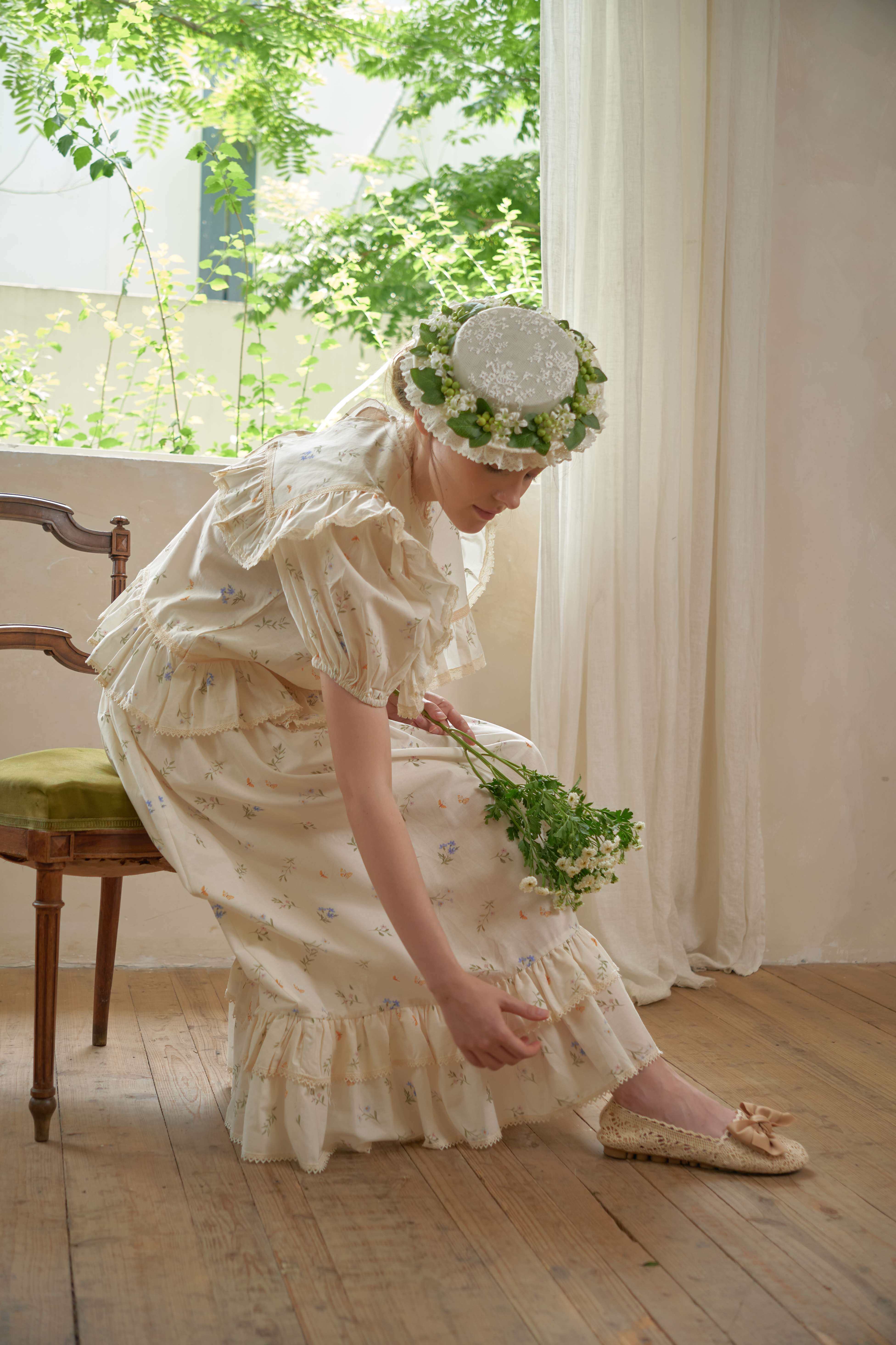 Весенне-летний женский лиф Mori Kei Girl с растительным принтом, свежий ...