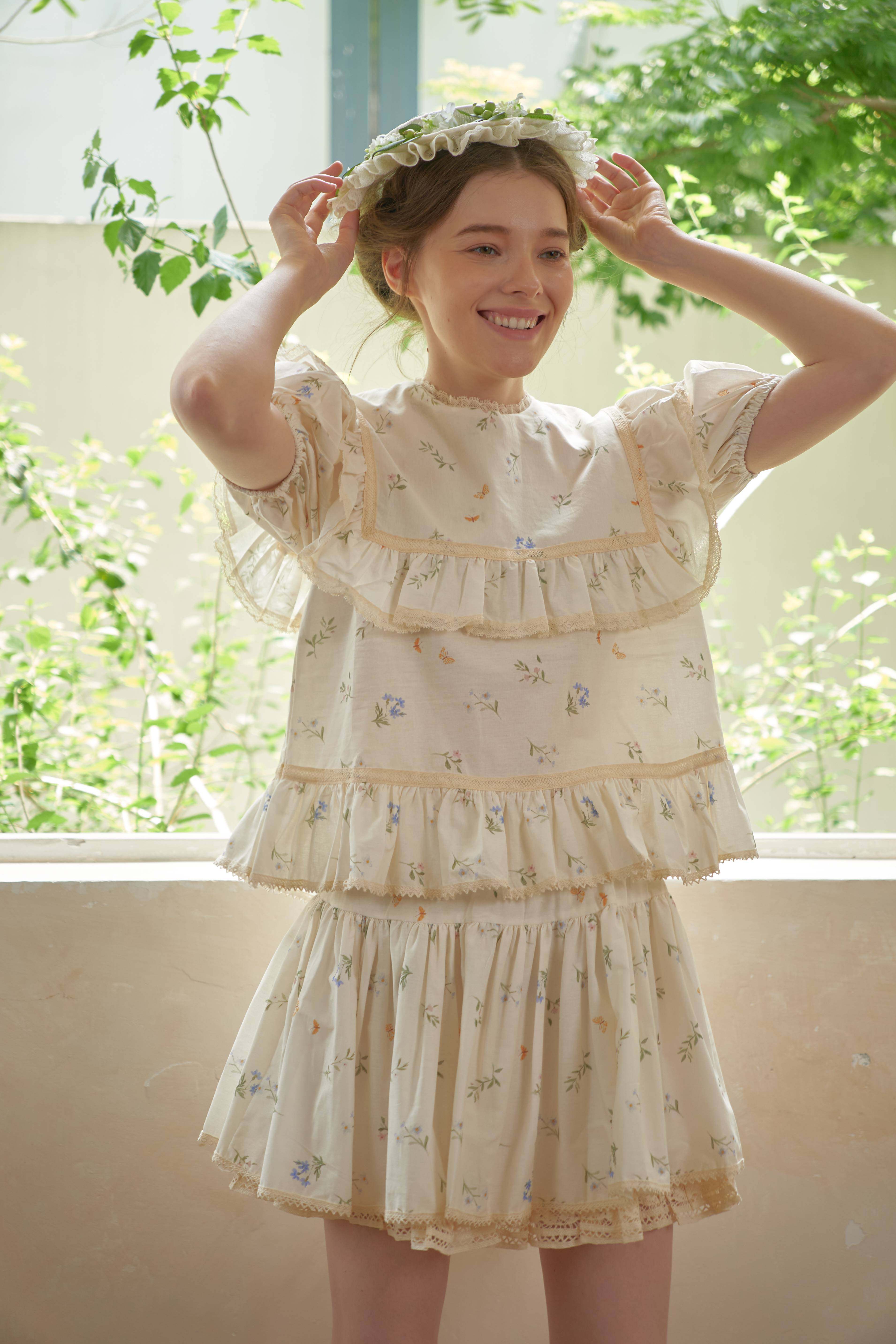 Весенне-летний женский лиф Mori Kei Girl с растительным принтом, свежий ...