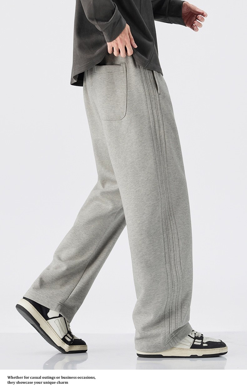 隱狼世家衛褲男士秋冬加絨潮牌條紋高級感復古寬松抽繩運動休閑褲|衛褲|ETMall東森購物網