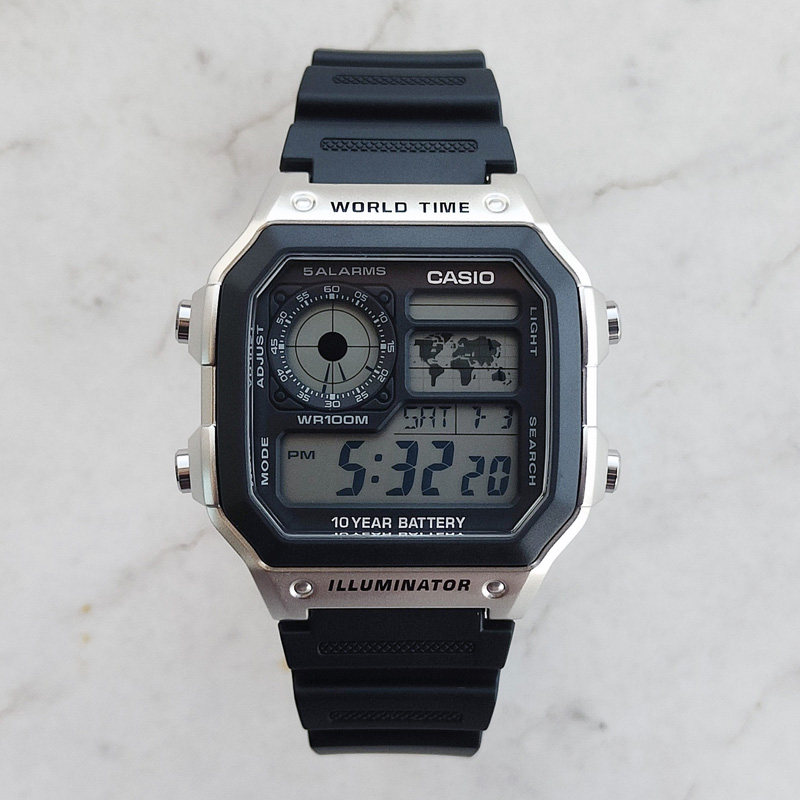 卡西欧手表CASIO AE-1200WH-1C复古多功能运动防水学生树脂电子表
