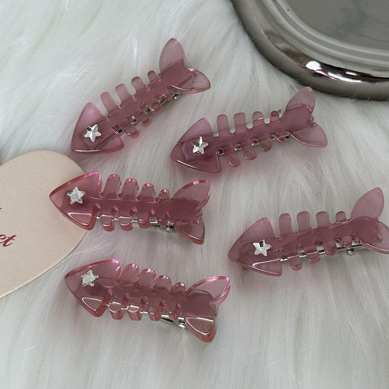 Y2K Pink Small Fishbone Hairclip Temperament Duckbill Clip Design Sense ...