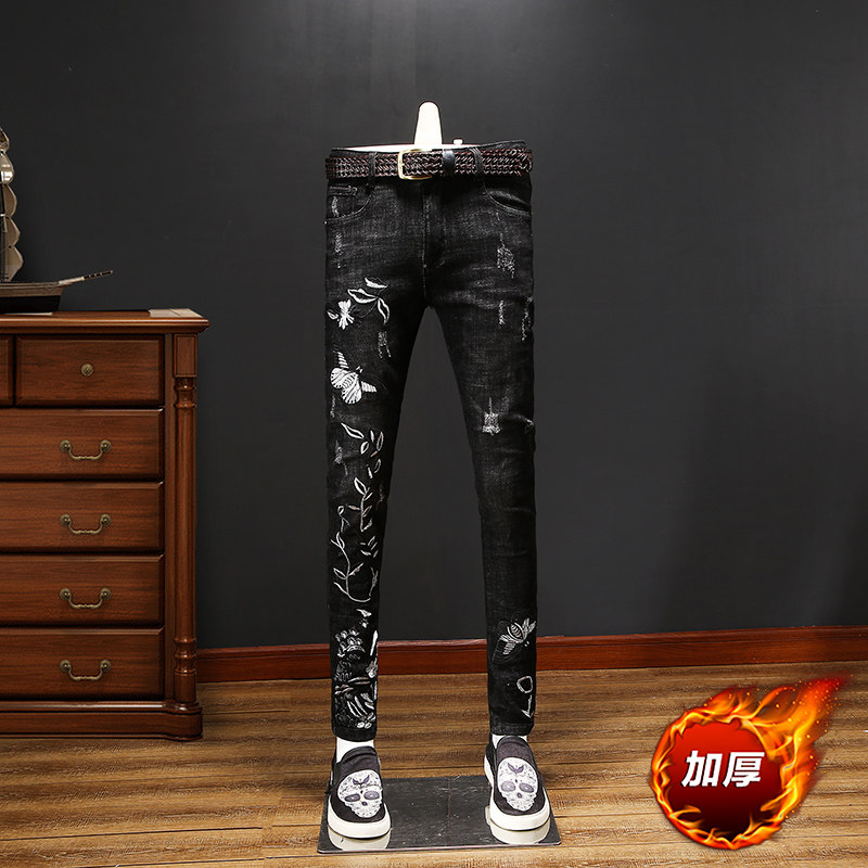 Купить Джинсы мужские 秋冬季男士牛仔裤男修身弹力厚商务休闲中年直筒宽松长裤子 Amoy trend n9906 в ...