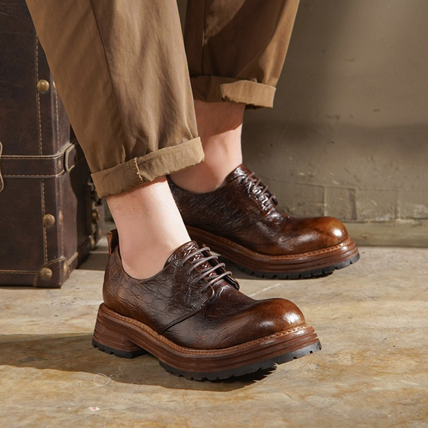 Leading the retro trend! dai jia zi men's platform derby shoes ...
