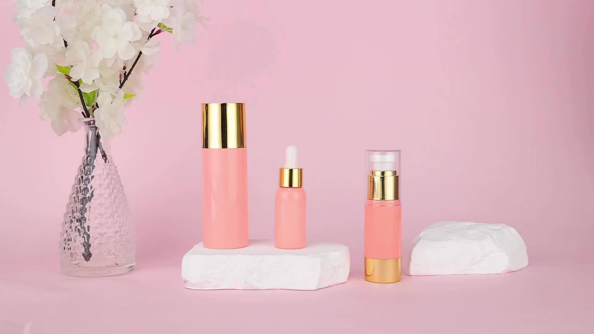 Luxury Skincare Container Pink Rose Gold Cosmetic Packaging Set Plastic ...