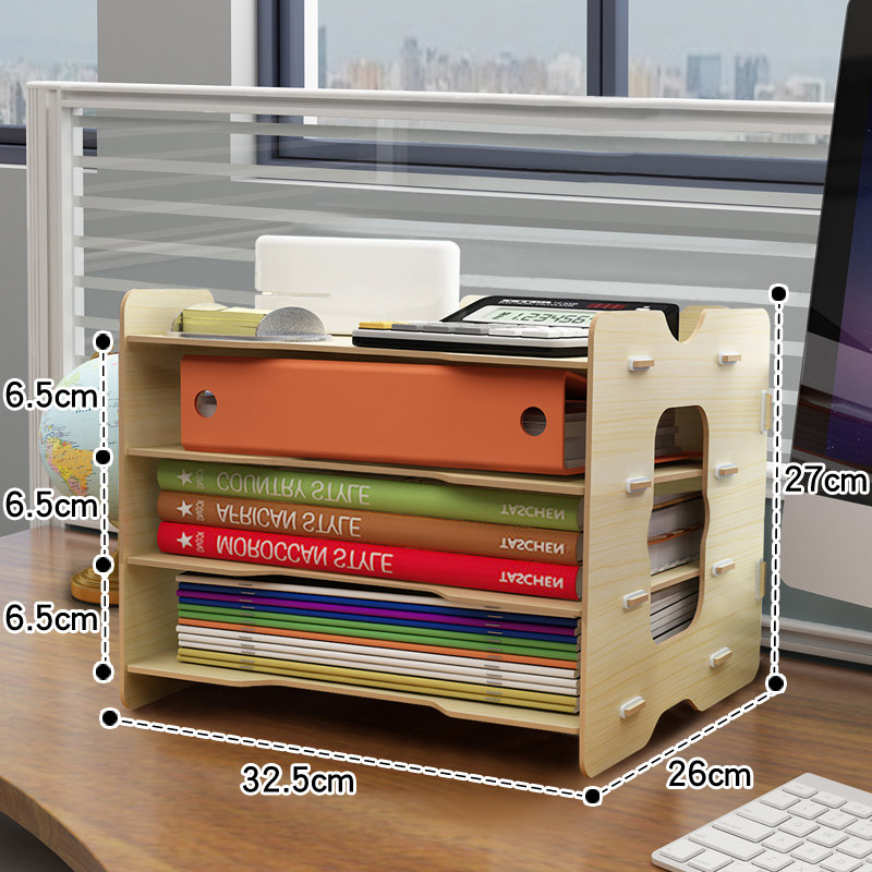 Buy Office storage box Wooden file shelf Multi-layer A4 folder storage ...