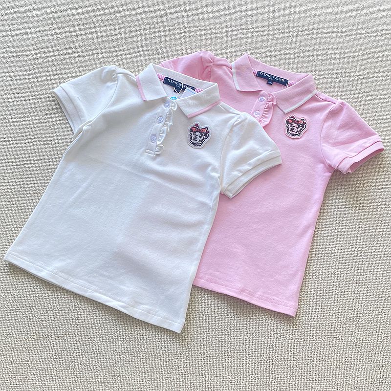 110-150码 夏季女童儿童纯氨棉柔软弹力泡泡袖翻领短袖T恤polo衫-Taobao