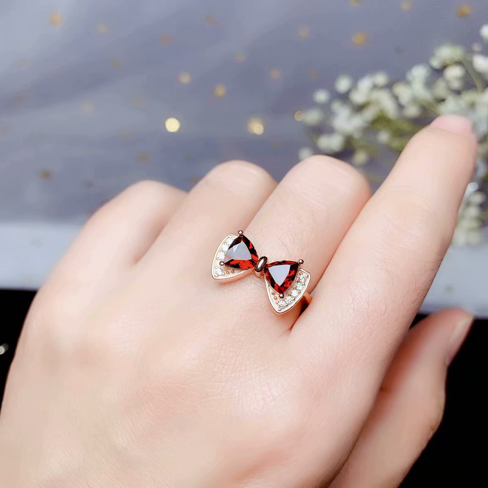 新款925银镀金戒指空托清新个性镶嵌三角6*6mm碧玺彩宝红蓝宝-Taobao