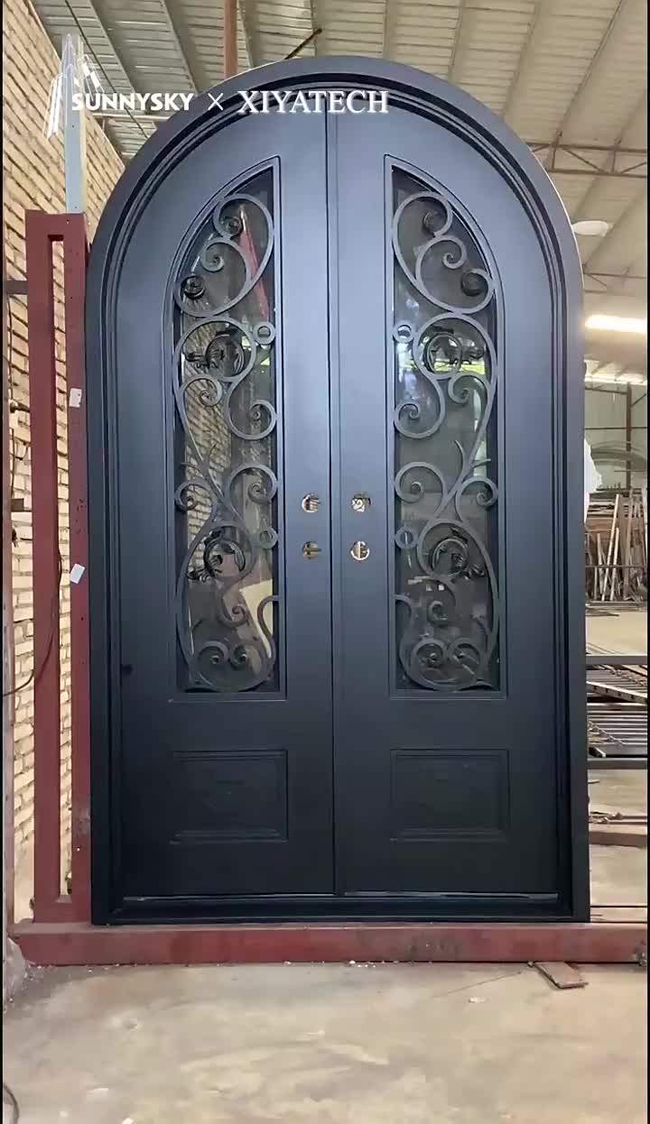 Exterior Arch Front Entry Door With Sidelites Open House Door Wrought ...