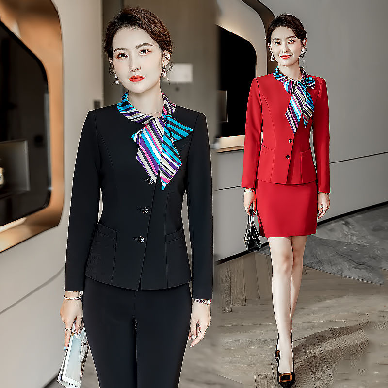 酒店前臺收銀員美容師工作服女空姐制服OL職業套裝飯店服務員工裝-Taobao