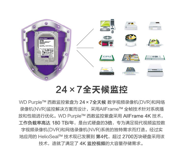 硬盘WD82EJRX/WD84EJRX紫盘8T监控企业级台式8TB-阿里巴巴