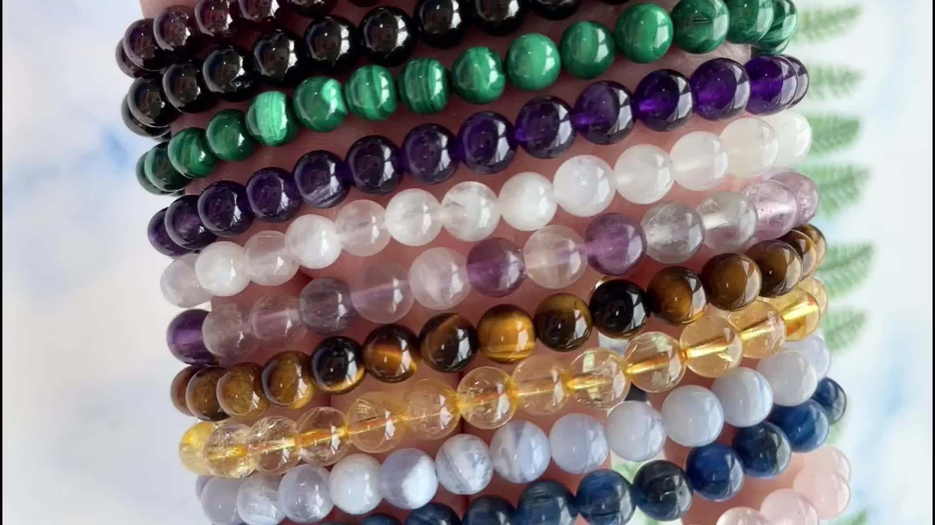 Healing Gemstone Bracelet Custom Bangle Bracelet Female 8mm Round Bead ...