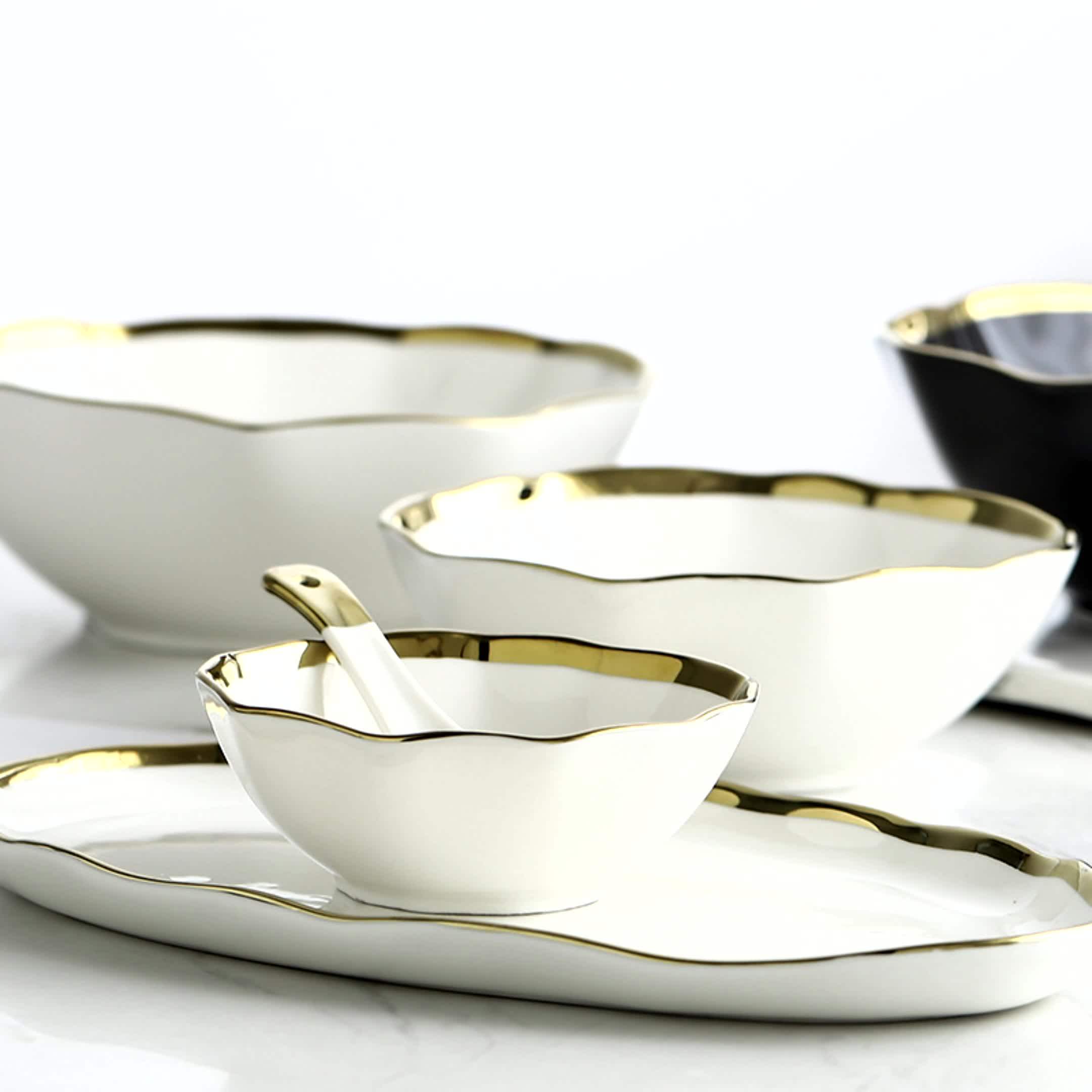 Nordic Luxury Simple Creative Irregular Rice Bowl Household Gold Rim ...