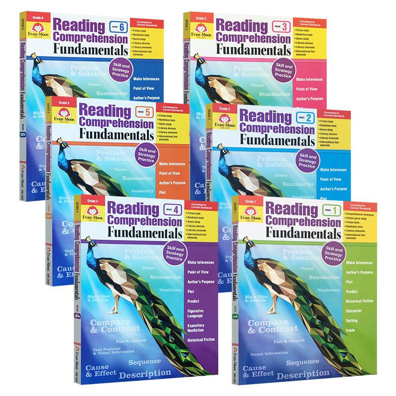 Evan-Moor Reading Comprehension Fundamentals阅读理解基础强化练习美国加州教辅 evanmoor原版进口正版少儿英语一年到六年级_虎窝淘