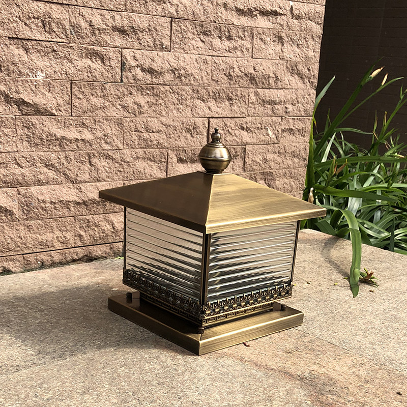 昱捷批发太阳能柱子灯全铜围墙柱头灯大门口柱顶LED灯别墅纯铜灯-阿里巴巴