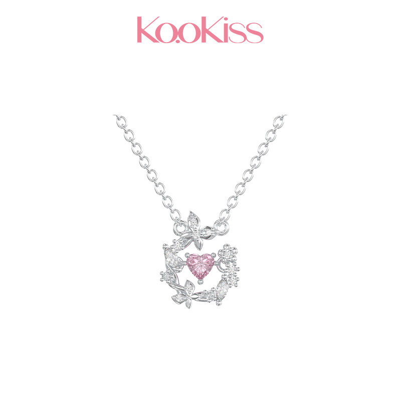 KOOKISS 蝶影心间爱心花环镶钻项链闺蜜小众设计轻奢高级感首饰女-Taobao