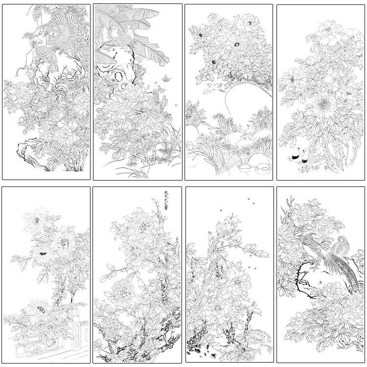 [USD 6.58] National Drawing Flower Bird-Mudan's four-foot vertical ...