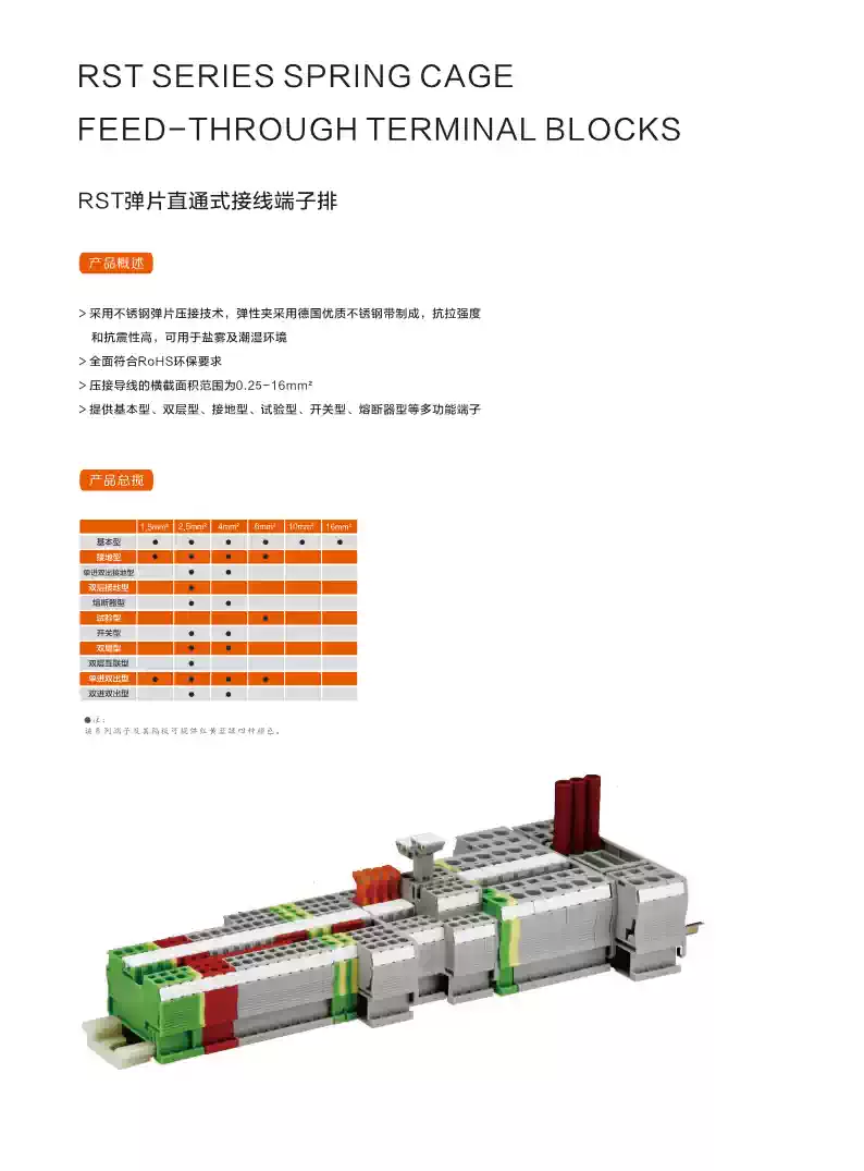 瑞聯 RST2.5 RST4 RST6 RST10 RST16彈簧片式端子全系列