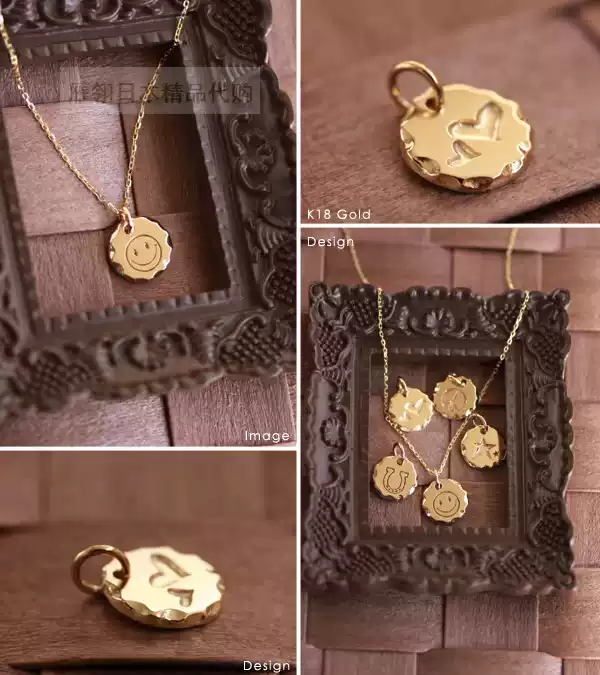 日本代购 18K纯金 雕刻图案 硬币金币吊坠 女士项链锁骨链-Taobao Malaysia