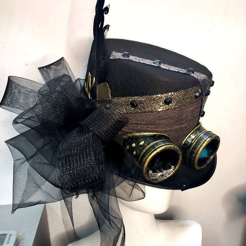 2021 new steampunk metal feather gilded palace adult top hat: gear hat ...