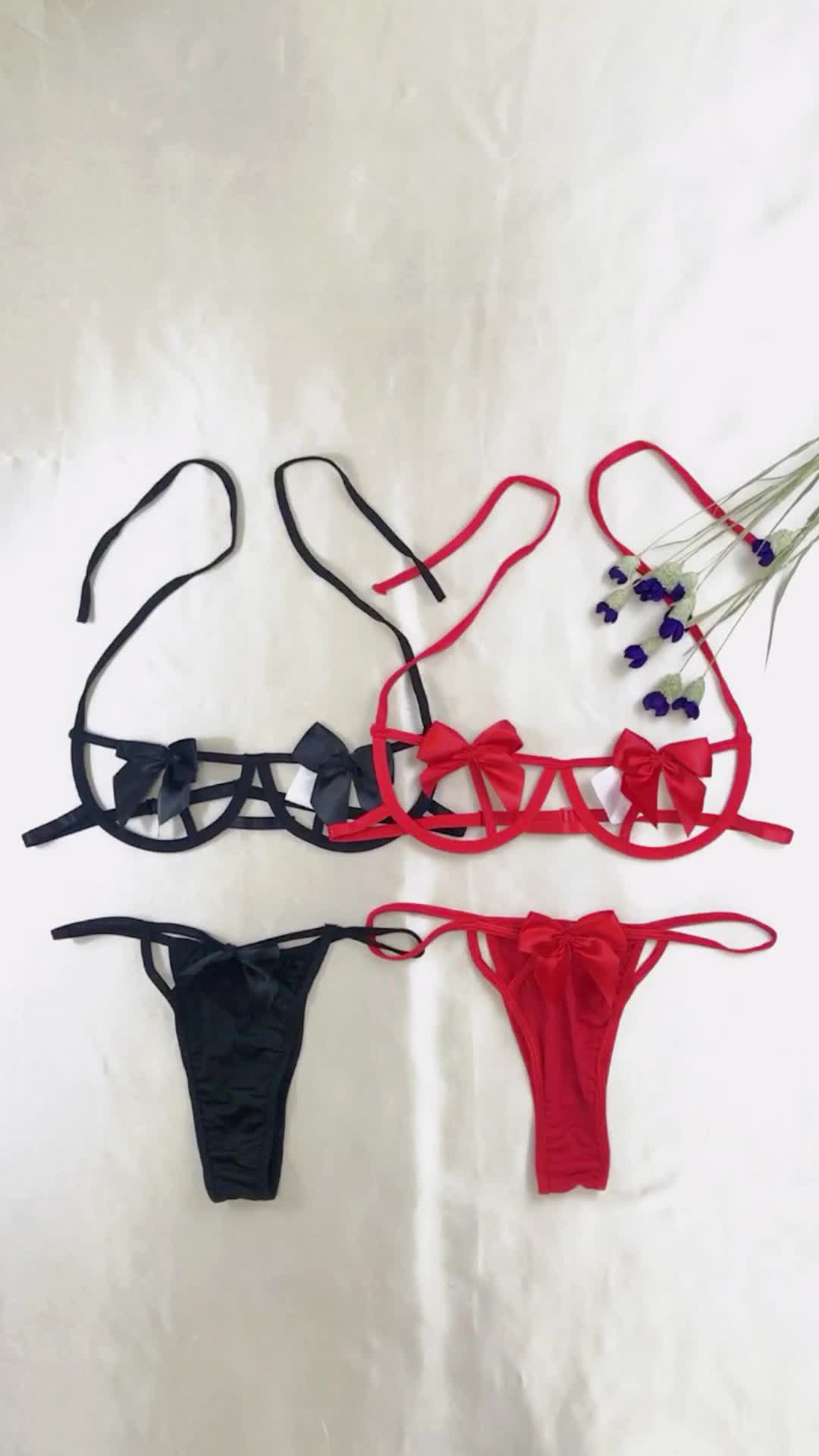 Femme Halters Alluring Sexy Hollow Out Underwire Erotic Bra And Panty