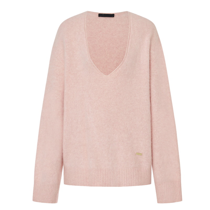 【秦岚同款】MOCO毛衣含浣熊毛绒感大V领宽松针织衫摩安珂