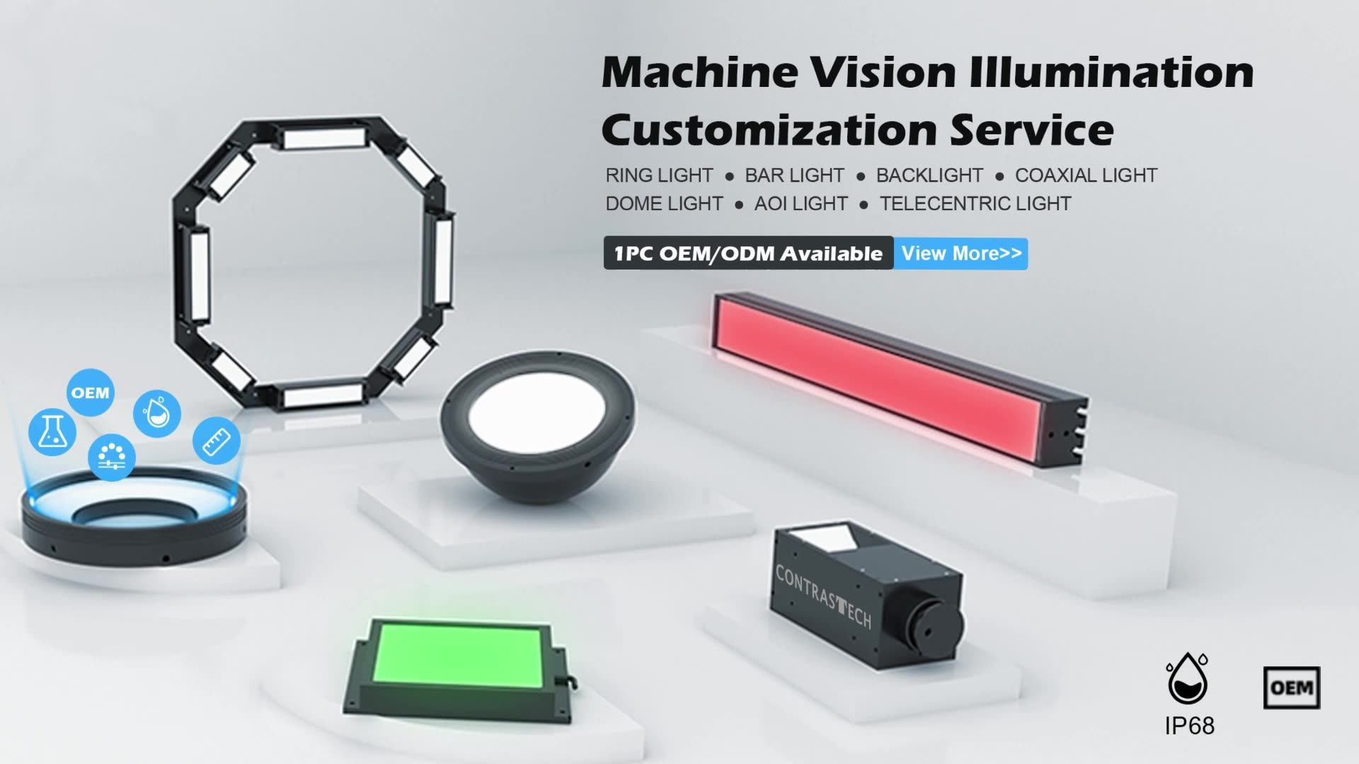 High Density 24v Vision System Industrial Illumination Machine Vision Flat Dome Light For Curved ...