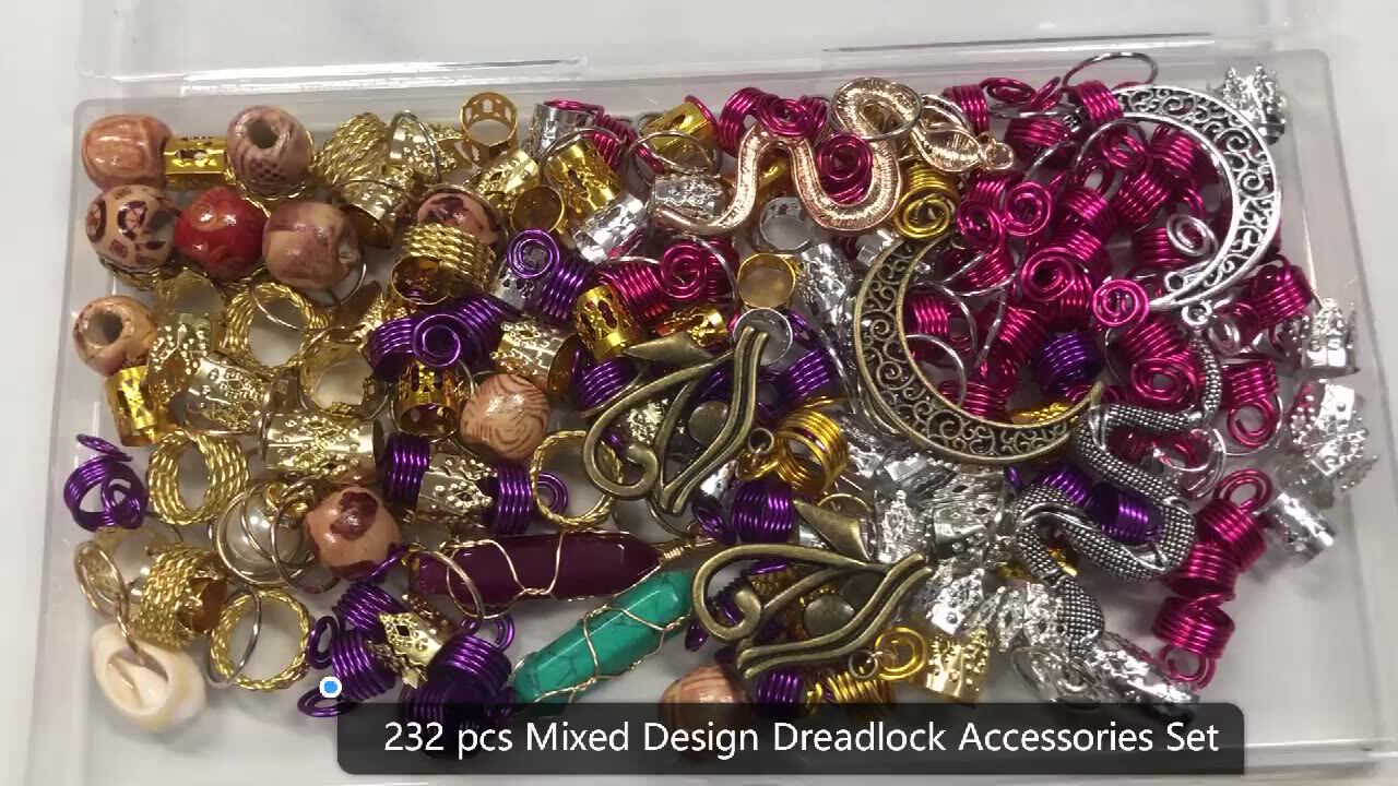 232 Pcs Mixed Design Dreadlock Accessories Set Crystal Hair Bead Metal ...