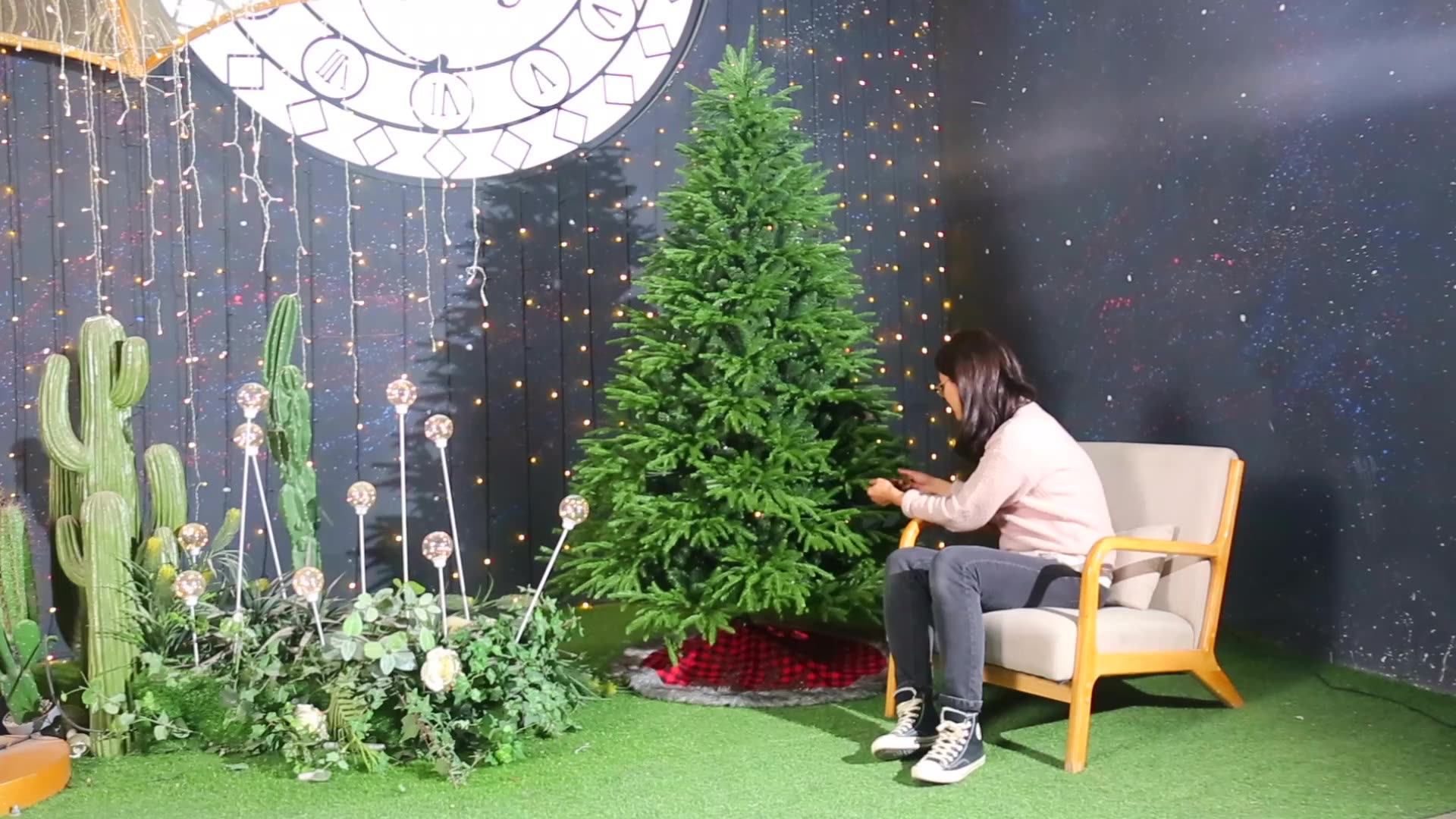 Pre-lit Instant No Fluff Artificial Green Hanged Christmas Tree With ...